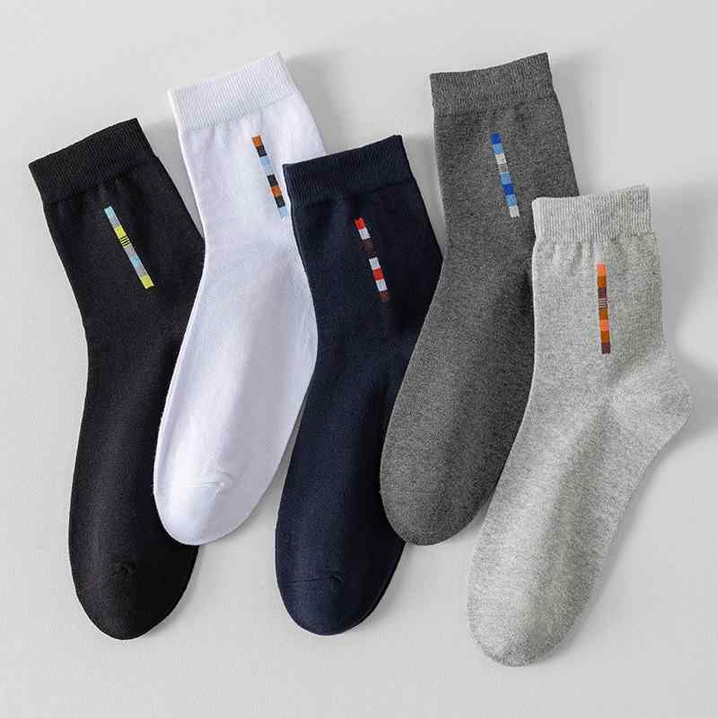 靴下 メンズ 男性用 コットン ビジネス ソックス 秋冬 中筒 厚手 吸汗 防臭 皮靴 スーツ 無地 白 グレー 黒 5足 セット