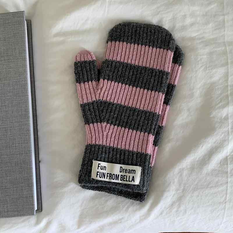 2個セット手袋 レディース ニット グローブ 秋冬 防寒 暖かい ボーダー柄 ウール混 ミトン 手袋 レッド ピンク ブラック ホワイト ブルー ブラウン グリーン イエロー かわいい ガーリー カジュアル