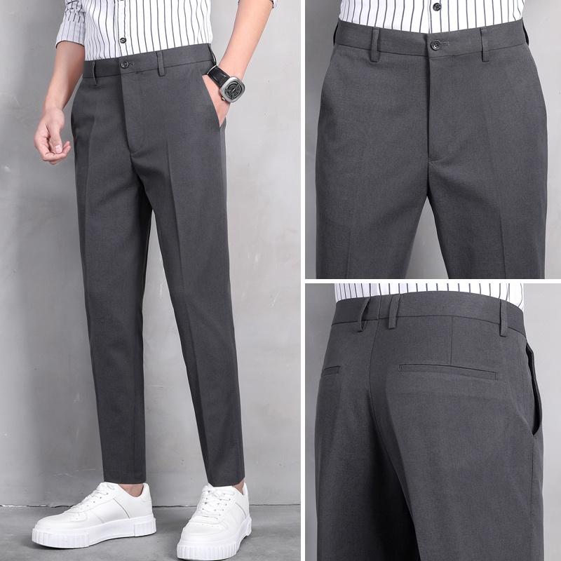 パンツ メンズ 秋冬 男性用 黒 スラックス 9分丈 ストレート レギュラーフィット ノータック センタープレス 伸縮性 通勤 オフィス ビジネス カジュアル きれいめ