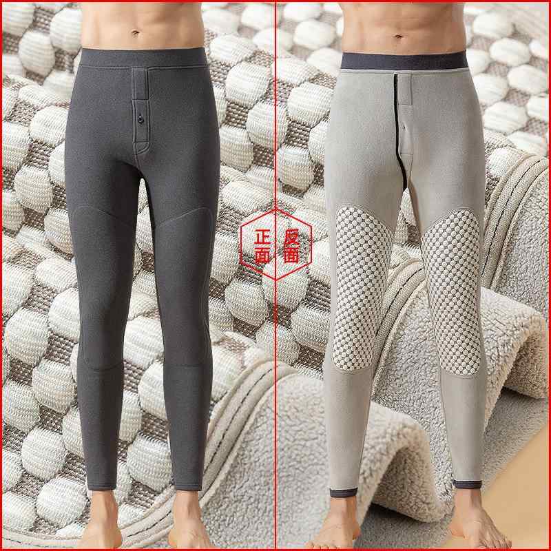 綿パンツ 男性用 冬用 裏起毛 厚手 ハイウエスト 大きいサイズ グラフェン 発熱 ロング丈 ひざ当て付き 保温 インナーパンツ あったか コットン