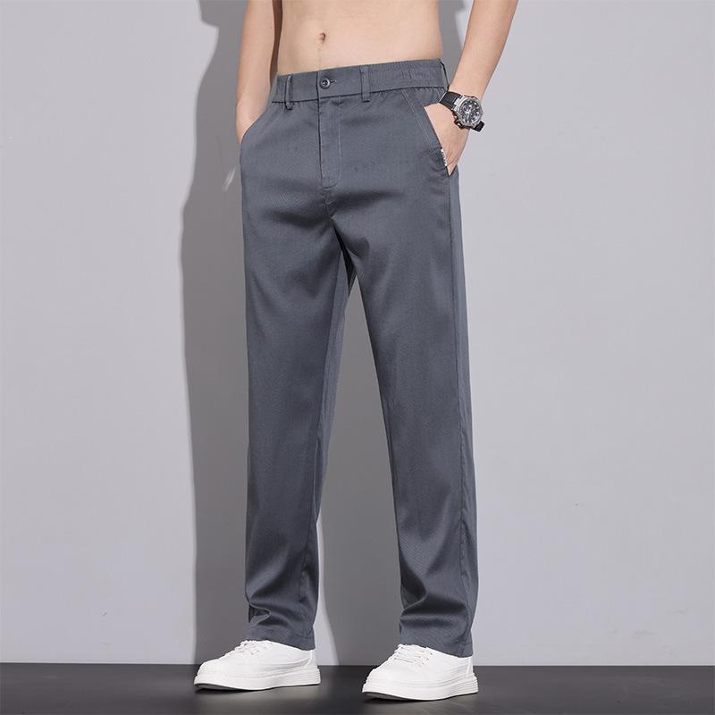 パンツ メンズ 男性用 カジュアルパンツ ストレート 薄手 無地 伸縮性 接触冷感 通気性 普段使い 部屋着 カーキ ライトグレー ブラック