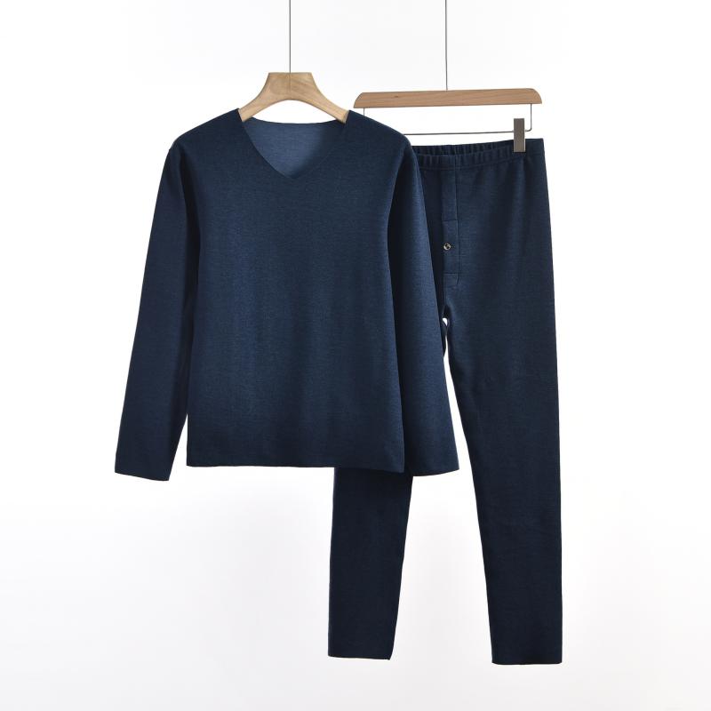 肌着 メンズ 男性用 蚕糸 ウール混紡 防寒 インナー 上下セット 秋冬 あったか Vネック 長袖シャツ 長ズボン 無縫製 保温 麻灰 炭黒 紺色 黒 L XL 2L 3L 4L
