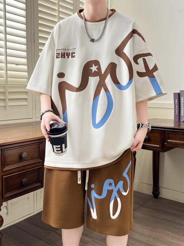 Tシャツ メンズ 上下セット 接触冷感 半袖 短パン 薄手 スポーツウェア 部屋着 ルームウェア 春夏 ブラック グリーン パープル ブラウン系・スタイル: 简约・厚さ: 薄手・パンツ丈: ショート・トップス: Tシャツ・袖丈: 半袖・フー...