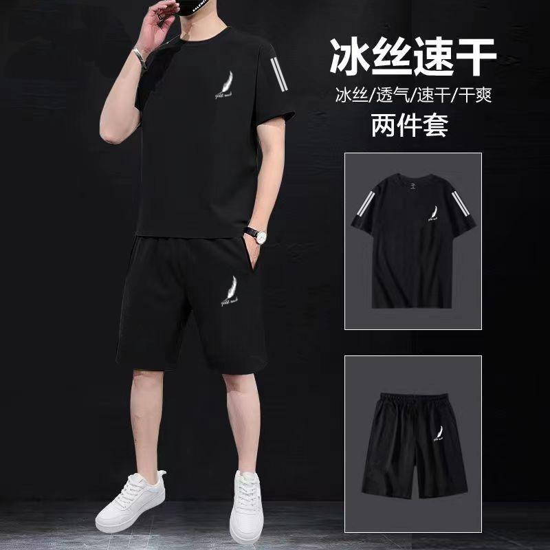 メンズ スポーツウェア セットアップ 半袖Tシャツ 短パン 薄手 夏用 接触冷感 涼しい ルームウェア 部屋着 男性用 運動着・スタイル: スポーツ.カジュアル・厚さ: 薄手・パンツ丈: ショートパンツ・トップス: Tシャツ・袖丈: 半袖・...