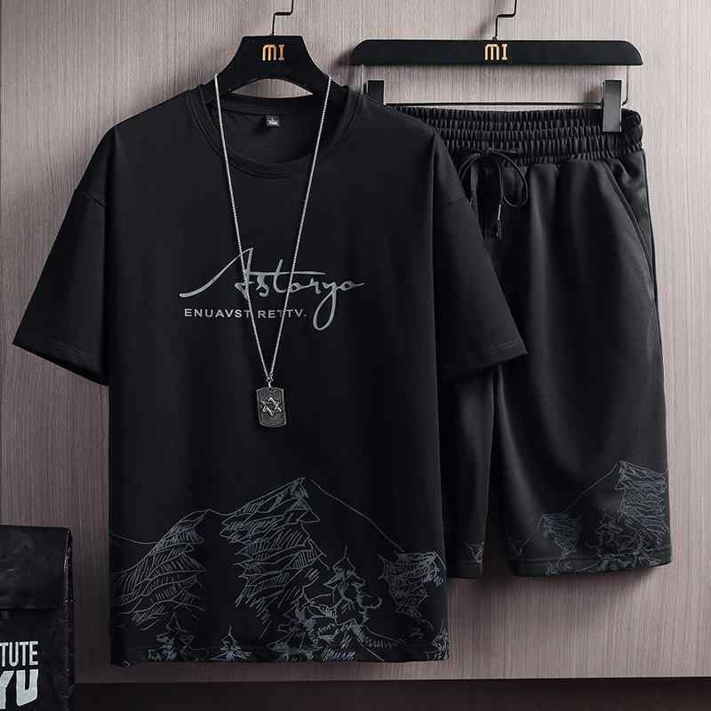 Tシャツ メンズ 男性用 半袖 雪山柄 プリント 上下セットアップ スポーティー カジュアル 短パン ポリエステル 大きいサイズあり 春夏