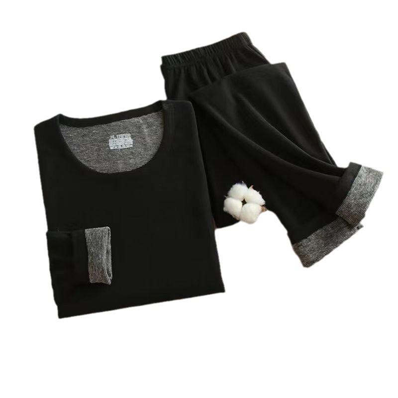 インナー メンズ 男性用 長袖 厚手 裏起毛 あったかインナー 上下セット 丸首 保温 肌着 部屋着 秋冬 ポリエステル ブラック グレー デニムブルー