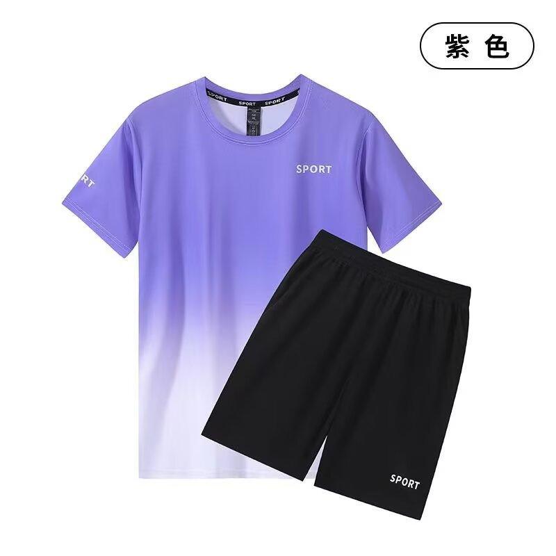 Tシャツ メンズ 男性用 スポーツウェア セットアップ 薄手 接触冷感 半袖 Tシャツ ＆ ハーフパンツ 上下セット ルームウェア 普段使い 部屋着 ブラック ピンク パープル ブルー・カテゴリ: Tシャツ・スタイル: スポーツカジュアル・...