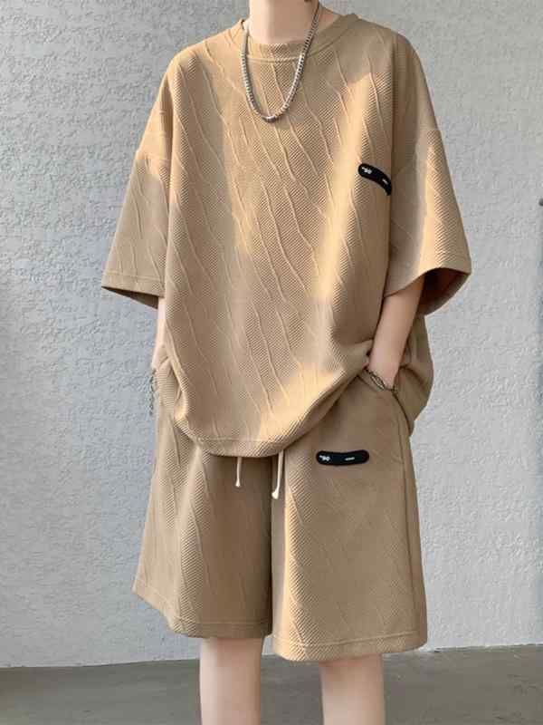 メンズ 半袖 Tシャツ ショートパンツ セットアップ 夏 普段使い 部屋着 スポーティ 涼しい ポリエステル 通気性 ホワイト ブラック カーキ・項目名: スタイル・値: 港風・項目名: 厚さ・値: 普通・項目名: パンツ丈・値: 5分丈/...