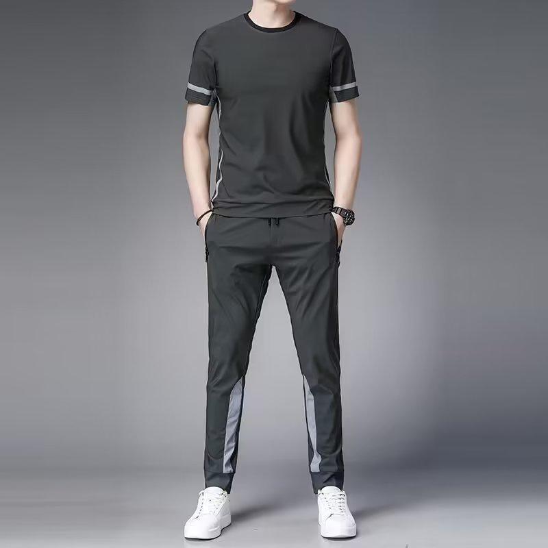 メンズ 部屋着 上下セット 半袖 Tシャツ ロングパンツ 薄手 スポーツウェア カジュアル 韓国 ポリエステル ブラック グレー・カテゴリ: メンズカジュアルセットアップ・スタイル: 韓国・厚さ: 薄手・パンツ丈: 長ズボン・トップス: T...