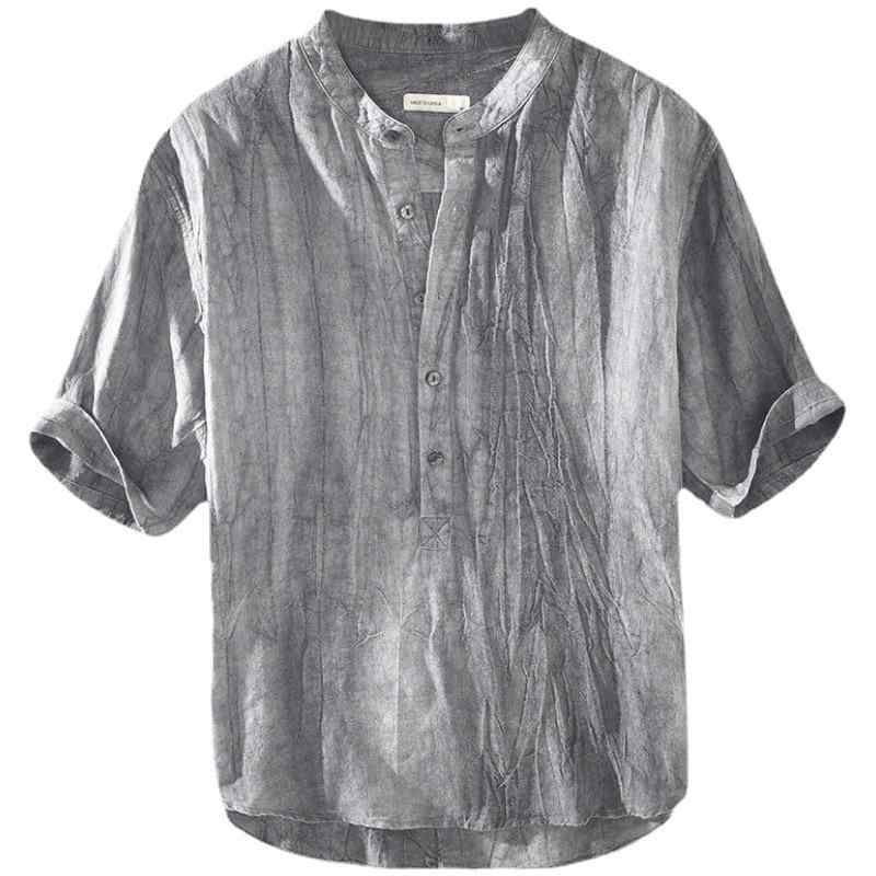 シャツ メンズ 男性用 五分袖 中袖 プルオーバー リネンシャツ 亜麻混紡 ゆったり スタンドカラー 無地 春夏 トップス カジュアル 普段使い 部屋着 ホワイト グレー ブラック ベージュ・淘货类别: 商务绅士（35歳以上）・风格: 中老...