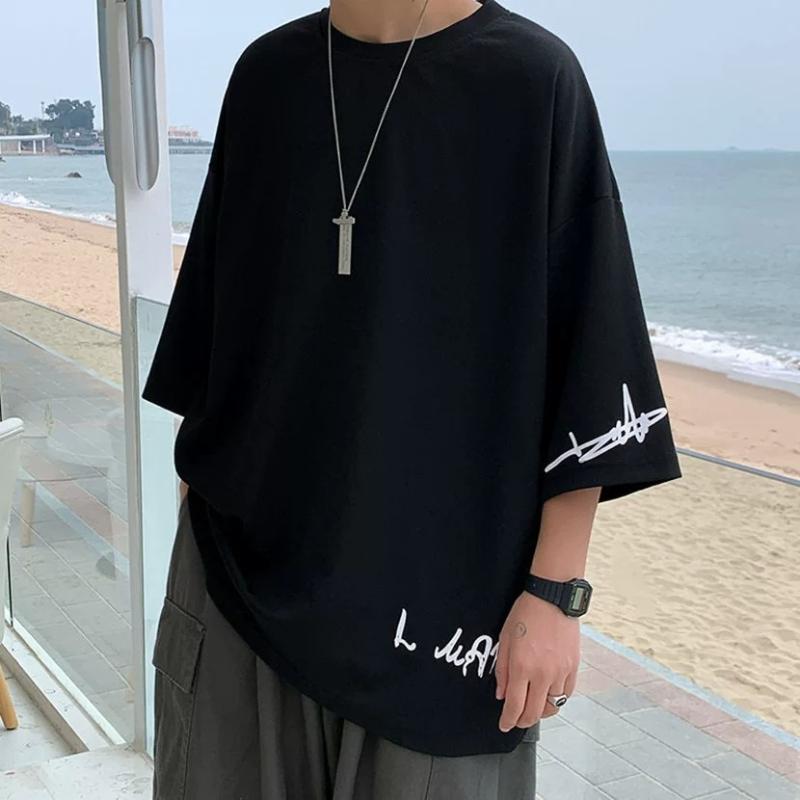 Tシャツ メンズ 男性用 半袖 トップス 接触冷感 ゆったり 薄手 プリント ブラック ホワイト クルーネック カットソー 普段使い・スタイル: ストリート ・主な素材: ポリエステル ・対象: ティーン ・袖丈: 七分袖 ・ネックライン:...