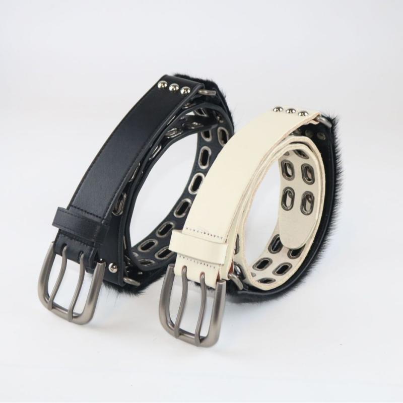 ベルト 男性用 牛革 革 レザー 馬毛 切り替え デザイン スタッズ リベット 装飾 ウエストベルト 黒 白 カジュアル スタイル 通勤 高見え おしゃれ