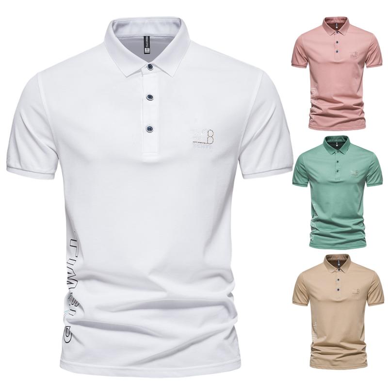 ポロシャツ メンズ 半袖 スリム 真夏 トップス カジュアル 刺繍 通気性 ホワイト グリーン カーキ ピンク M L XL 2XL 3XL