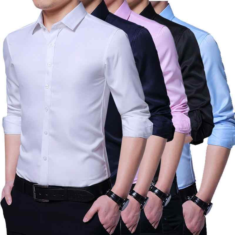シャツ メンズ 男性用 トップス 長袖 形態安定 形状記憶 ポリエステル 無地 ビジネス カジュアル オフィス フォーマル 通勤 普段使い ホワイト ブラック ブルー ネイビー ピンク M L XL 2XL 3XL 4XL 5XL オールシ...