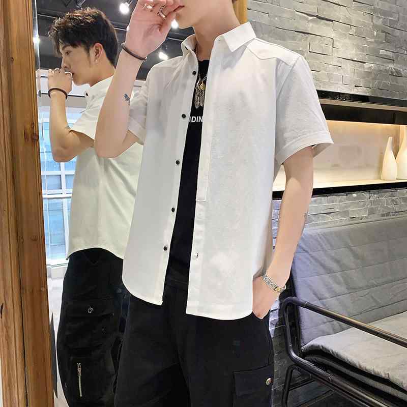 シャツ 男性用 半袖 トップス スリム 無地 開襟シャツ コットン カジュアル 通勤 普段使い 白 グレー 黒 青 M L XL 2XL 3XL 4XL