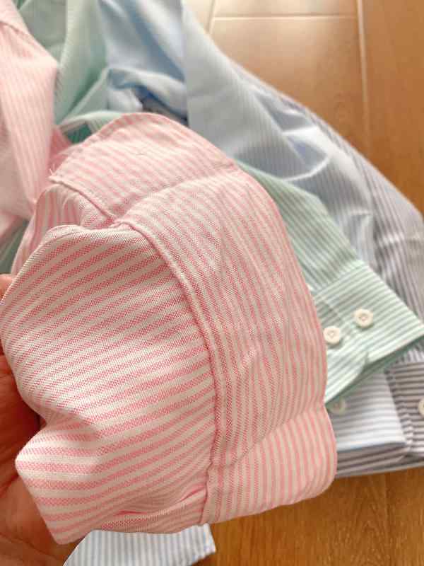 シャツ メンズ 男性用 長袖 ストライプ柄 コットン混紡 ポケット 刺繡 春