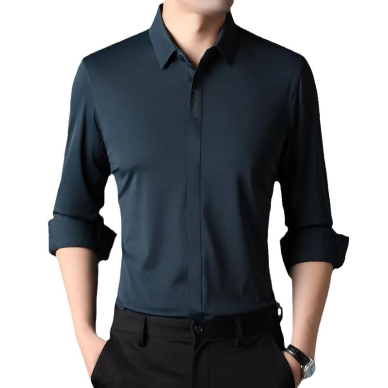 シャツ 男性用 長袖 春秋 ビジネス フォーマル 無地 イージーケア ポリエステル混紡 ブラック レッド ネイビー ホワイト グレー ブルー M L XL XXL 3XL 4XL・货号: 6502・面料名称: 化纤类混纺・材质功能: 可机洗...