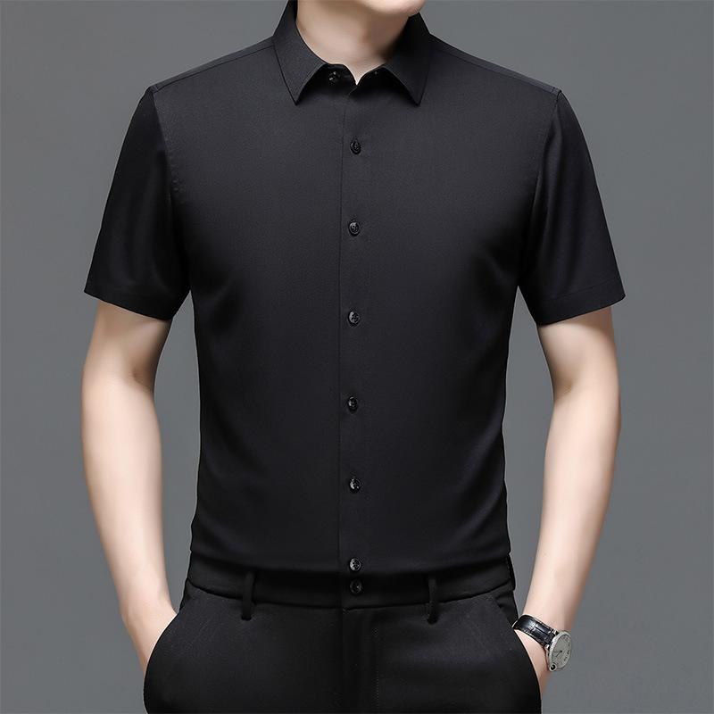 2個セットシャツ メンズ 男性用 半袖 ポリエステル ビジネス 通勤 トップス 無地 スリム 形態安定 ホワイト ブラック ブルー グレー パープル 大きいサイズ