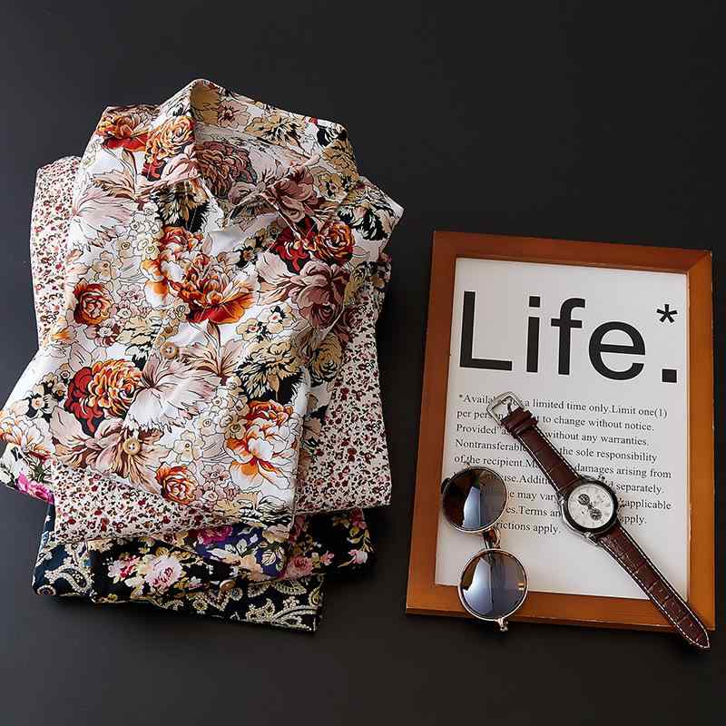 シャツ メンズ 長袖 花柄 コットン 春秋 スタンダードカラー スリム 大きいサイズ カジュアル