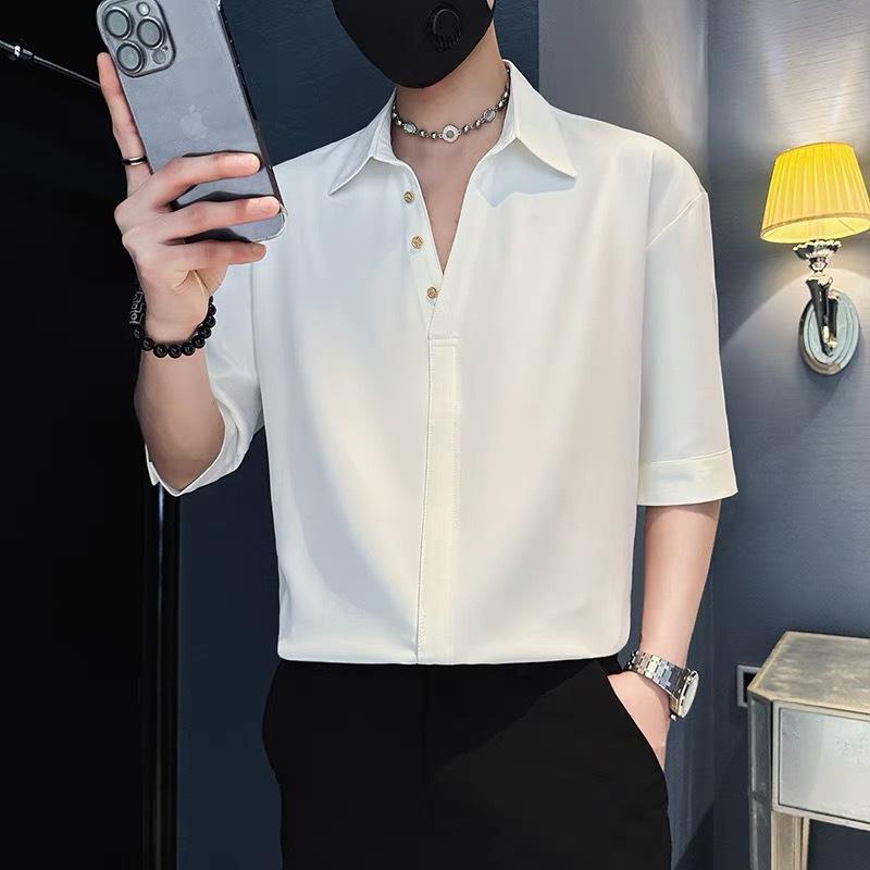 シャツ メンズ 半袖 リネン 接触冷感 無地 開襟シャツ トップス 涼しい 快適 通気性 ブラック ホワイト カーキ