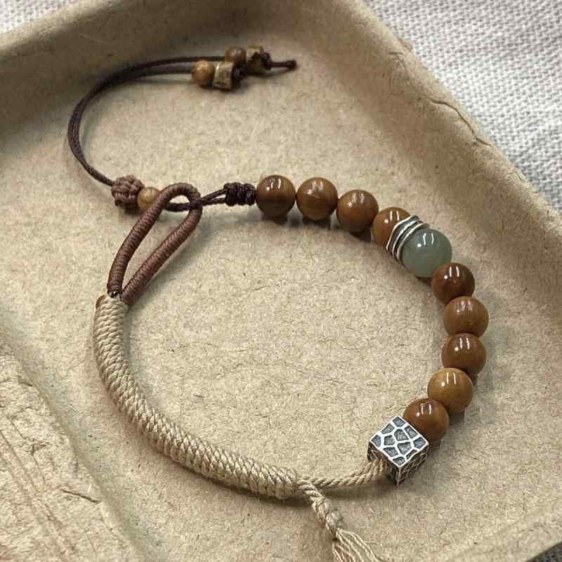 ブレスレット レディース メンズ 石 手編み 玉石 レトロ バングル アクセサリー