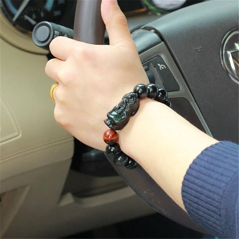 ブレスレット メンズ 石 黒曜石 民族風 ラッキーアイテム 厄除け お守り 記念品