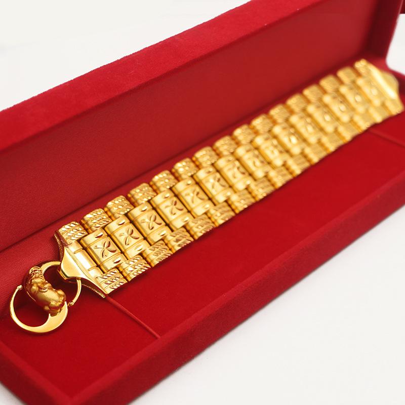 ブレスレット 男性用 24K 電気メッキ加工 真鍮製 太陽 花柄 満天星 メンズ アクセサリー ギフト 長さ21cm 幅30mm 約72g