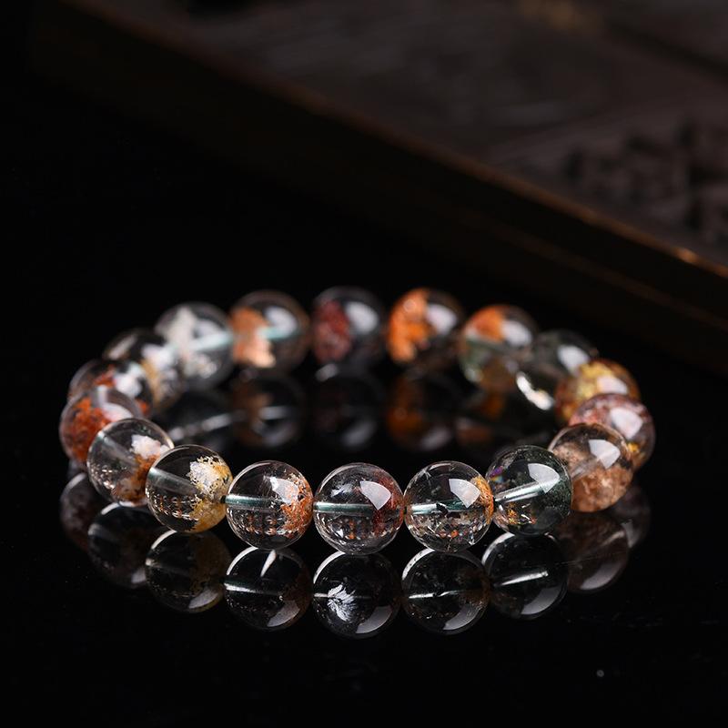ブレスレット 石 水晶 レッド &amp; グリーン &amp; ホワイト ファントム 男女兼用 ペア 8-9mm 9-10mm 10-11mm 11-12mm 12-13mm パワーストーン