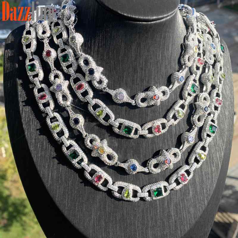 ネックレス メンズ キューバチェーン ジルコニア 幾何学模様 チョーカー ヒップホップ ストリート スタイル 長さ46cm 51cm