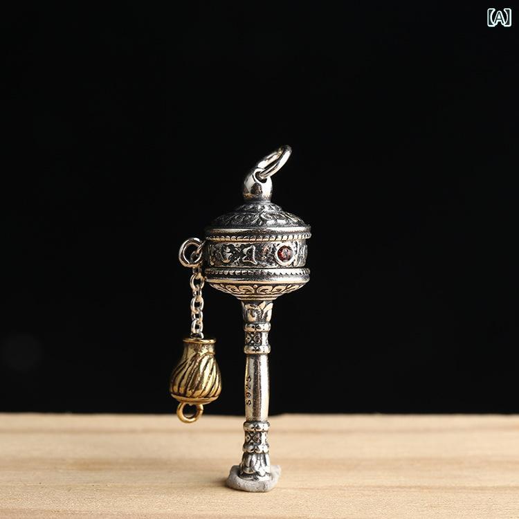 2個セットネックレス メンズ レディース S925 シルバー 回転 経筒 チベット 民族風 キーホルダー ペンダント アクセサリー レトロ 縁起物string