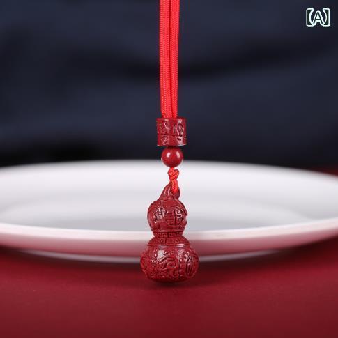 ネックレス レディース メンズ 朱砂 葫芦 ペンダント 福禄 キーホルダー お守り アクセサリー 赤 ワインレッド コーヒー