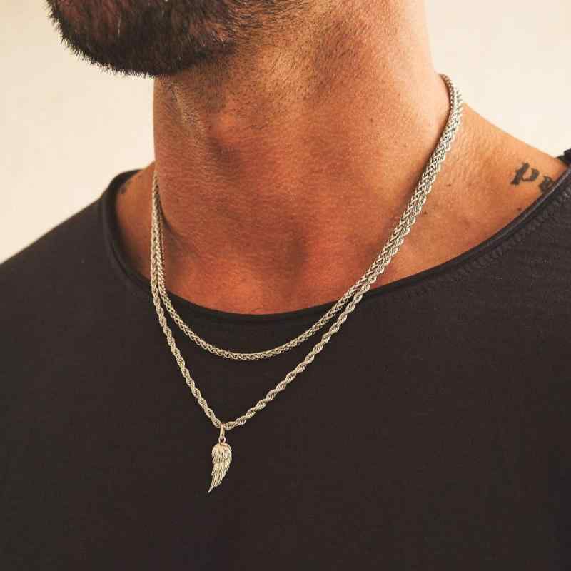 10個セットネックレス メンズ 男性用 ステンレス 羽根 翼 ペンダント 麻紐風チェーン クール 50cm ゴールド
