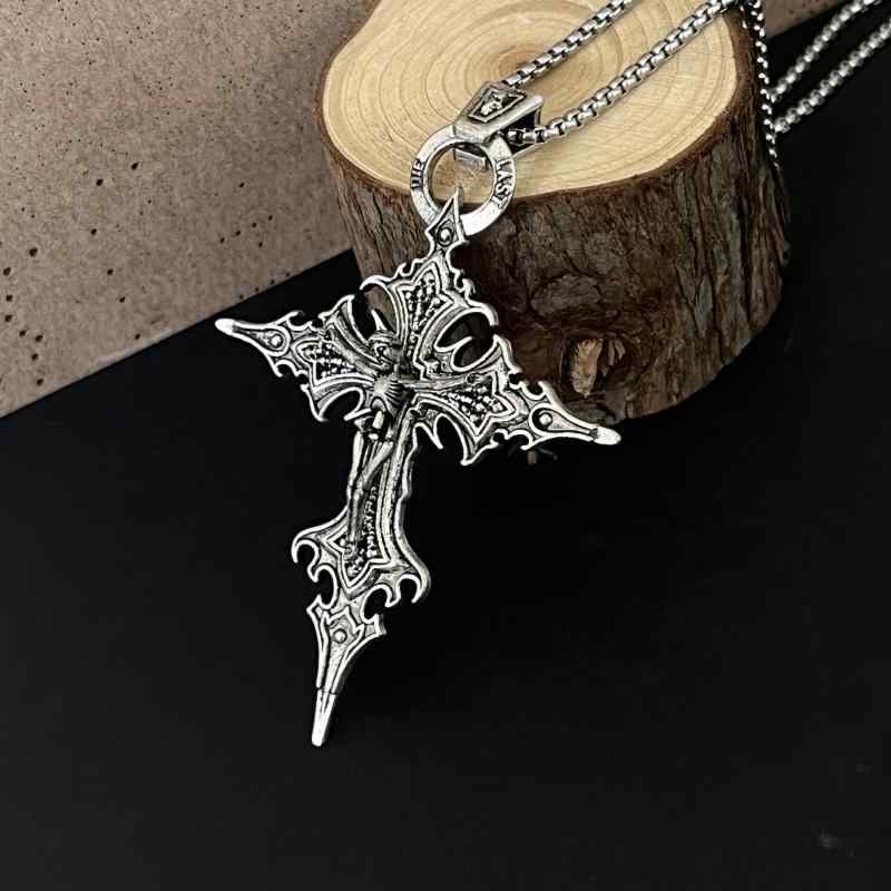 ネックレス メンズ 男性用 スカル ドクロ 十字架 クロス ペンダント 亜鉛合金 電気メッキ加工 レトロ ヴィンテージ 個性的 ヒップホップ パンク風 アクセサリー