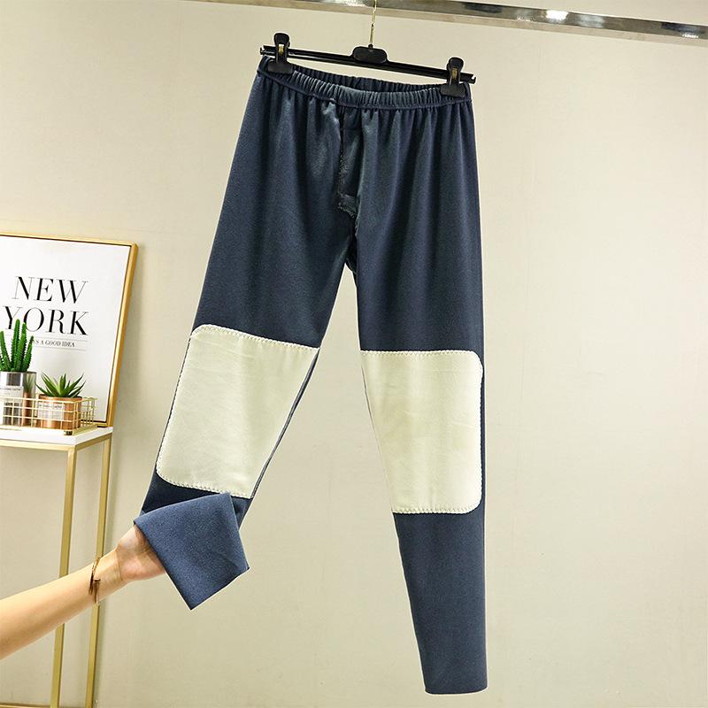 レギンス メンズ 男性用 護膝付き 裏起毛 あったか インナー ポリエステル 無地 厚手 スリムフィット 伸縮性 秋冬 ブラック ネイビー グレー