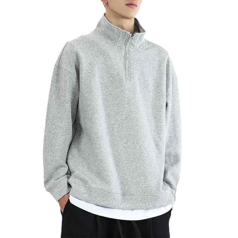 スウェット メンズ 男性用 トップス 裏起毛 ハイネック プルオーバー 長袖 ゆったり 立ち襟 ハーフジップ 無地 春秋 普段使い 部屋着 ポリエステル ブラック グレー ホワイト系
