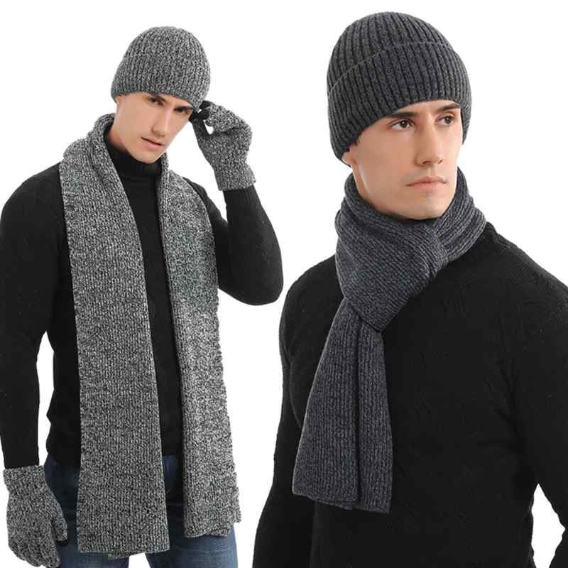 2個セットマフラー メンズ ニット帽 セット 男性用 防寒具 提花 無地 アクリル 秋冬 通勤 普段使い