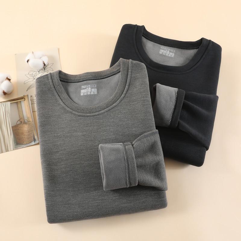 2個セットメンズ あったかインナー 上下セット 肌着 長袖 厚手 裏起毛 ポリエステル 防寒 ブラック グレー