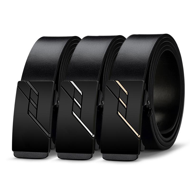 ベルト メンズ 男性用 革 レザー 牛革 ビジネス カジュアル 普段使い 紳士用 オートロック ブラック 黒 シルバー ゴールド 電気メッキ加工