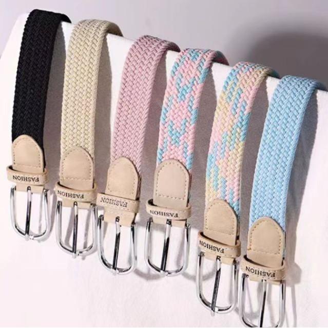 3個セットベルト レディース 男性用 ストレッチ 伸縮性 学生 デニム ジーンズ 編み込み PUレザー 合金 穴なし バックル ブラック ピンク系 ベージュ ブルー・素材: PUレザー・バックル素材: 合金・バックル留め方: ピンバックル・...