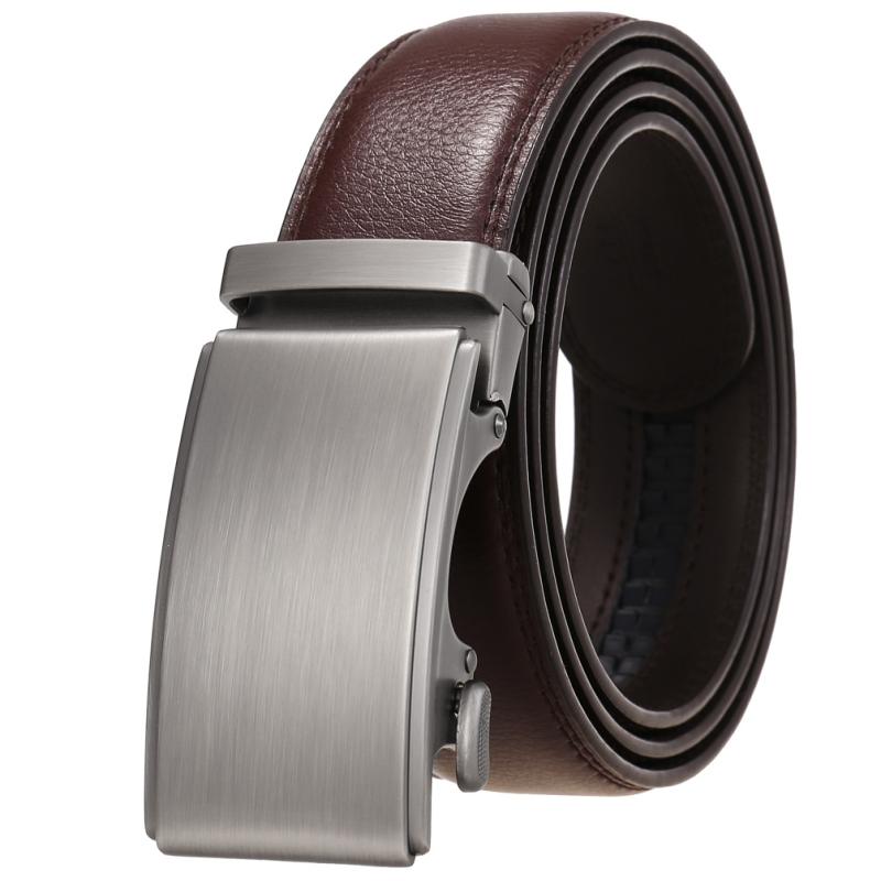 ベルト 男性用 ビジネス オートロック 革 牛革 幅広 バックル 黒 ブラック ブラウン 110cm 120cm 130cm