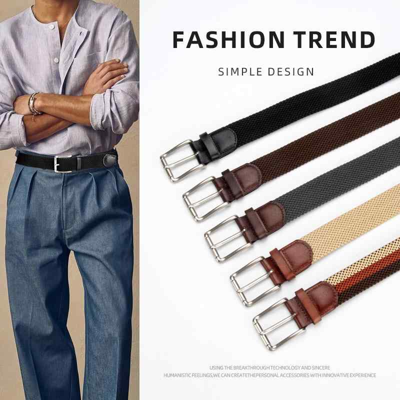 ベルト 男性用 牛革 編み込み レザーベルト 穴なし 合金 バックル デニム ジーンズ ビジネス カジュアル 普段使い ブラック グレー コーヒー ベージュ スリーカラー 幅広