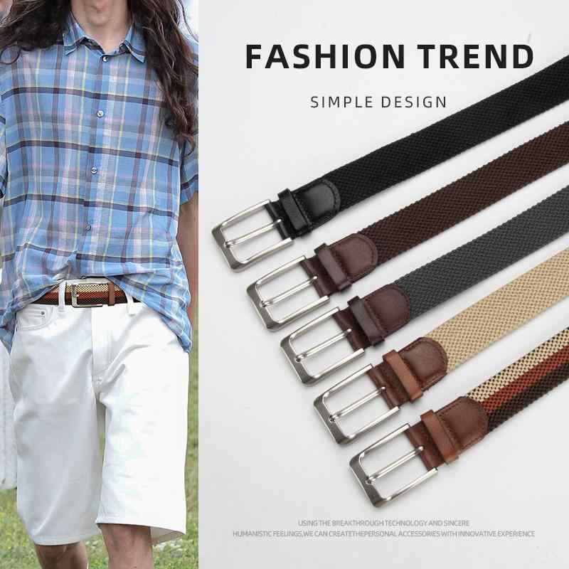 ベルト 男性用 牛革 帆布 編み込み 針バックル 丈夫 耐久性 ブラック グレー コーヒー ベージュ トリコロール 普段使い ビジネス 通勤・素材: 真皮・皮质特征: 头层牛皮・腰带扣材质: 合金・扣合方式: 针扣・流行元素: 线条, 四边...