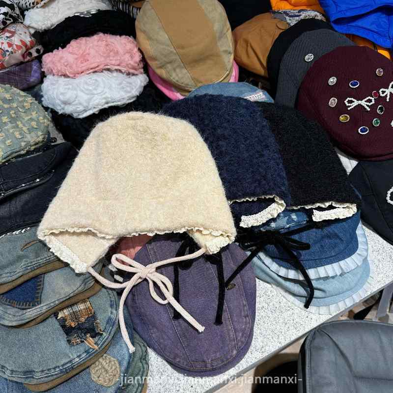2個セット帽子 レディース 秋冬 レース 漁夫帽 バケットハット 小顔効果 ニット帽 紫外線対策 日よけ 保温性 通気性 ブラック 紺 ベージュ