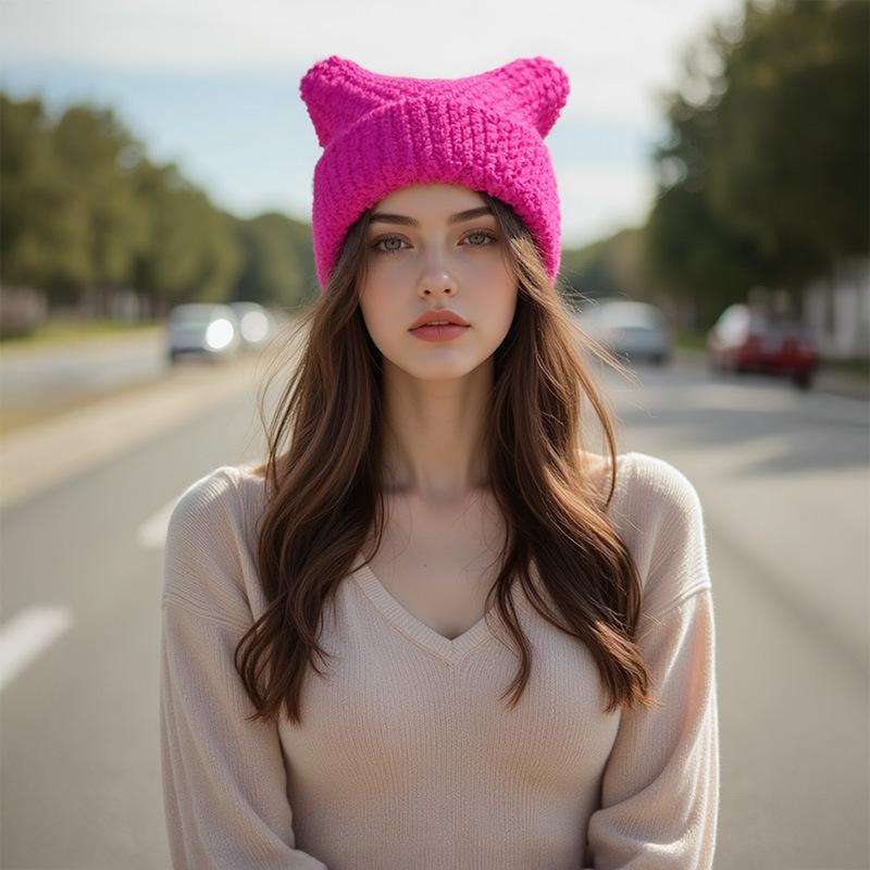 2個セットニット帽 レディース かわいい 小悪魔風 ウール 帽子 無地 シンプル 防寒 保温 秋冬 ピンク系 ブラック ベージュ