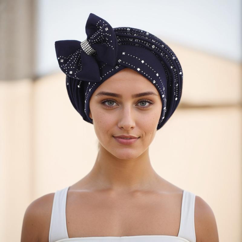 帽子 レディース イスラム帽子 ターバン ビーニー 帽子 レイヤー 燙钻 蝶結び ポリエステル レッド イエロー ブラック