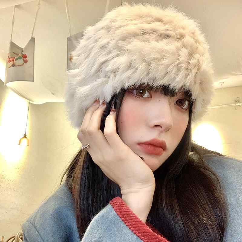 ニット帽 レディース 秋冬 防寒 暖かい 真 兎毛 ファー 帽子 ビーニー かわいい 小顔効果 ベージュ ブラック ブラウン ホワイト ピンク グレー
