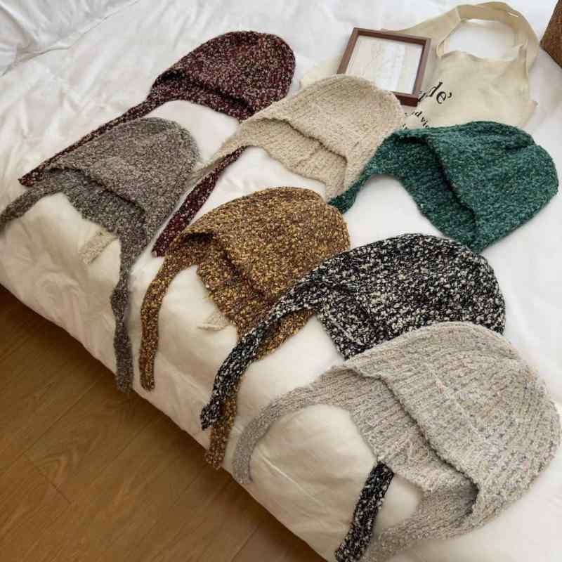 2個セットニット帽 レディース 秋冬 混色 绑带 护耳帽 小顔効果 テディ 雷锋帽 フライトキャップ 防寒 保温 ワッチキャップ M 酒红色 深グレー 深棕色 米色 墨绿色 カーキ ブラック・製品カテゴリ: ニット帽・流行の要素: 英字・帽...