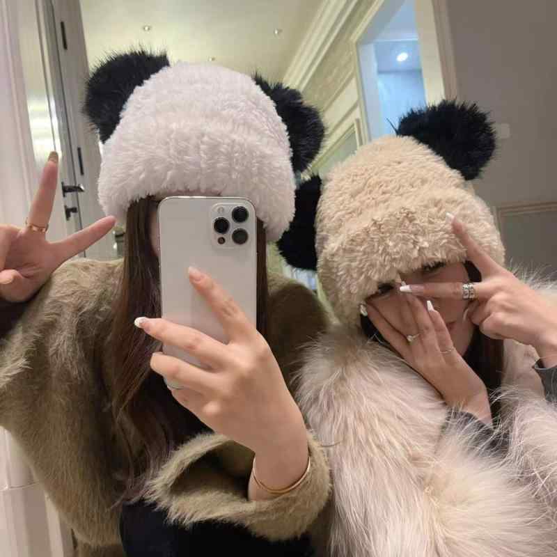 2個セットニット帽 レディース かわいい パンダ耳 秋冬 あったか 防寒 保温 小顔効果 厚手 ニット帽子 ビーニー カワイイ ポンポン おしゃれ 女性用