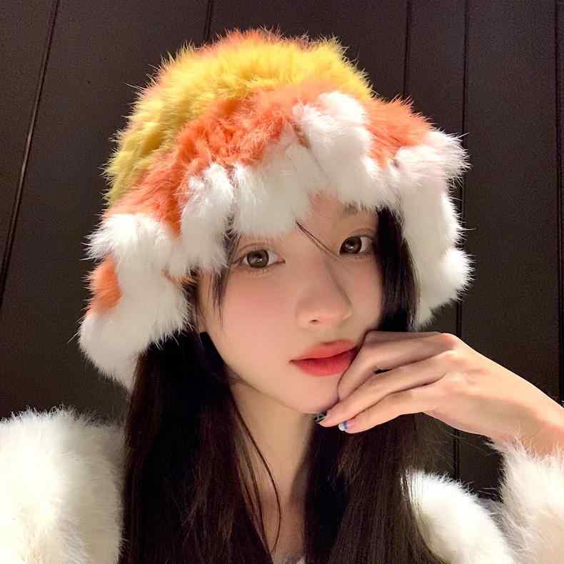 帽子 レディース 秋冬 ニット帽 兔毛 あったか 防寒 小顔効果 配色 耳当て付き ファー バケットハット ブルー系 ブラック系 オフホワイト系・カテゴリ: 毛绒帽・流行要素: 纹理・适合季节: 冬季・帽顶款式: 圆顶・帽檐款式: 无檐・颜...