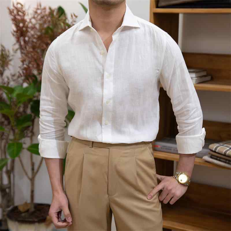 シャツ メンズ 長袖 リネン 涼しい 接触冷感 薄手 スリムフィット カジュアル トップス ブルー ホワイト パープル ブラック アーミーグリーン・素材: 亚麻・材质功能: 透气・面料支数: 30支・风格: 轻熟休闲・淘货类别: 时尚都市（...